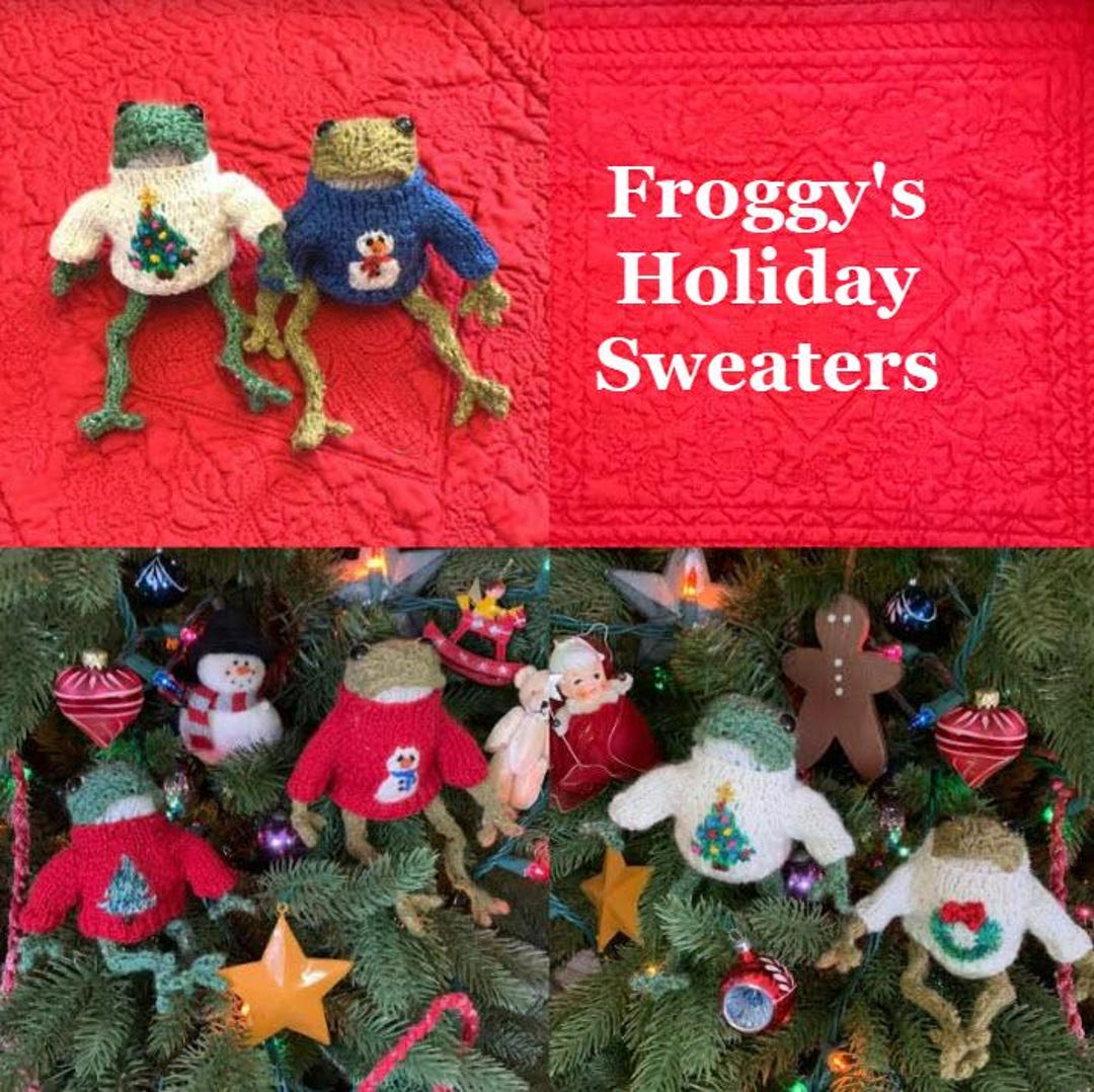 Froggy Sweaters for Dotpebbles Knitted Frog Toy Seasonal Hand-knit ...