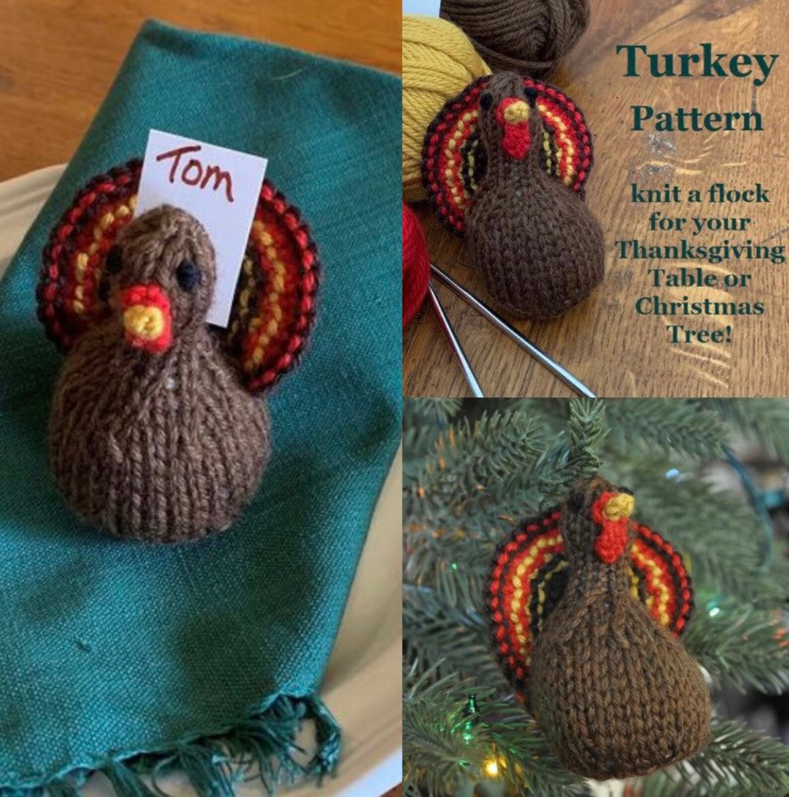 Turkey Knitting Pattern Thanksgiving Place Card Holder Turkey | Etsy