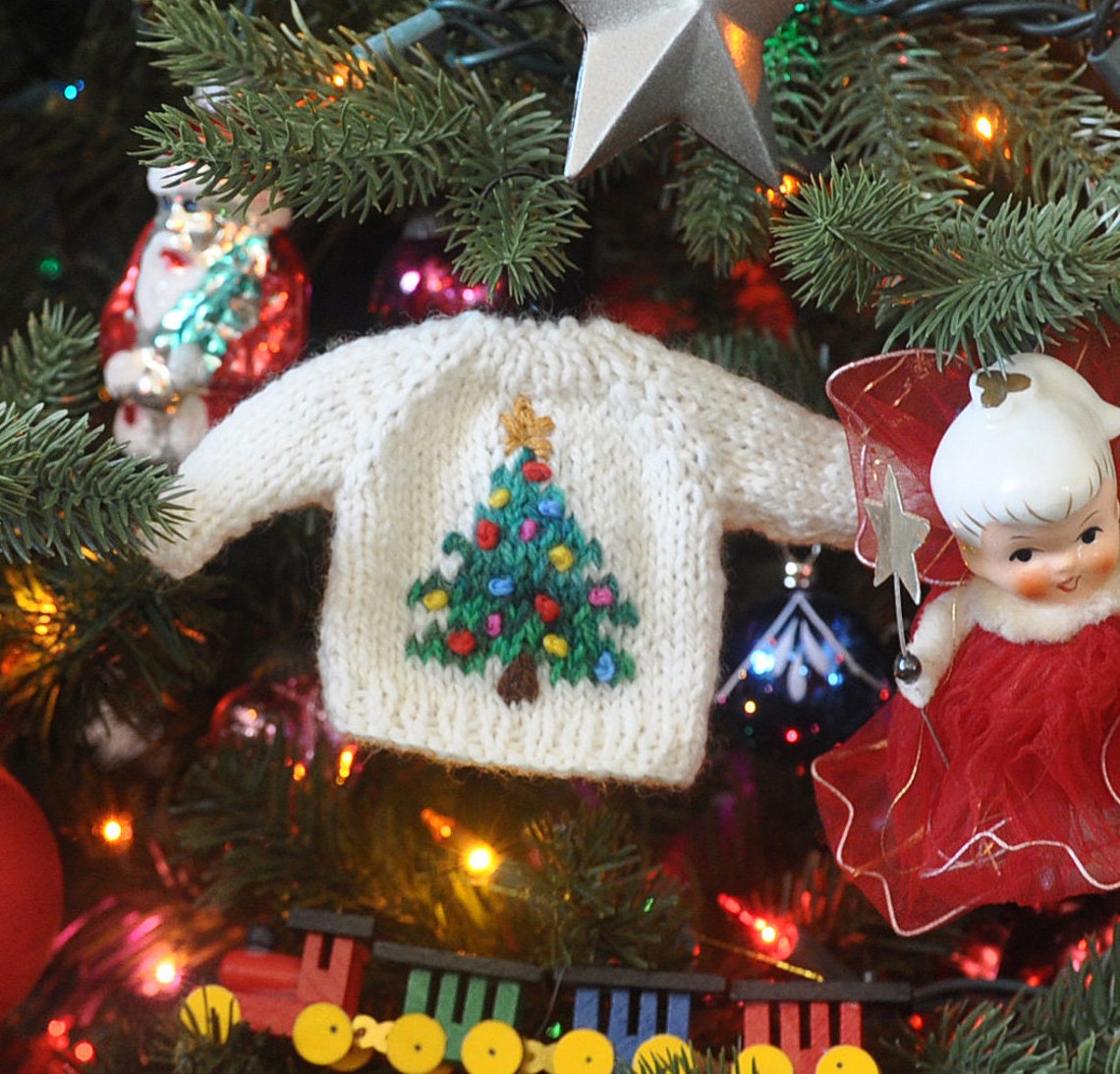 Decorated Christmas Tree Hand-knit Sweater Ornament - Etsy