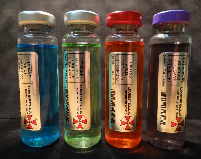 Resident Evil Fan Props - Virus Tall Serum Vials - T-virus, T-antivirus ...