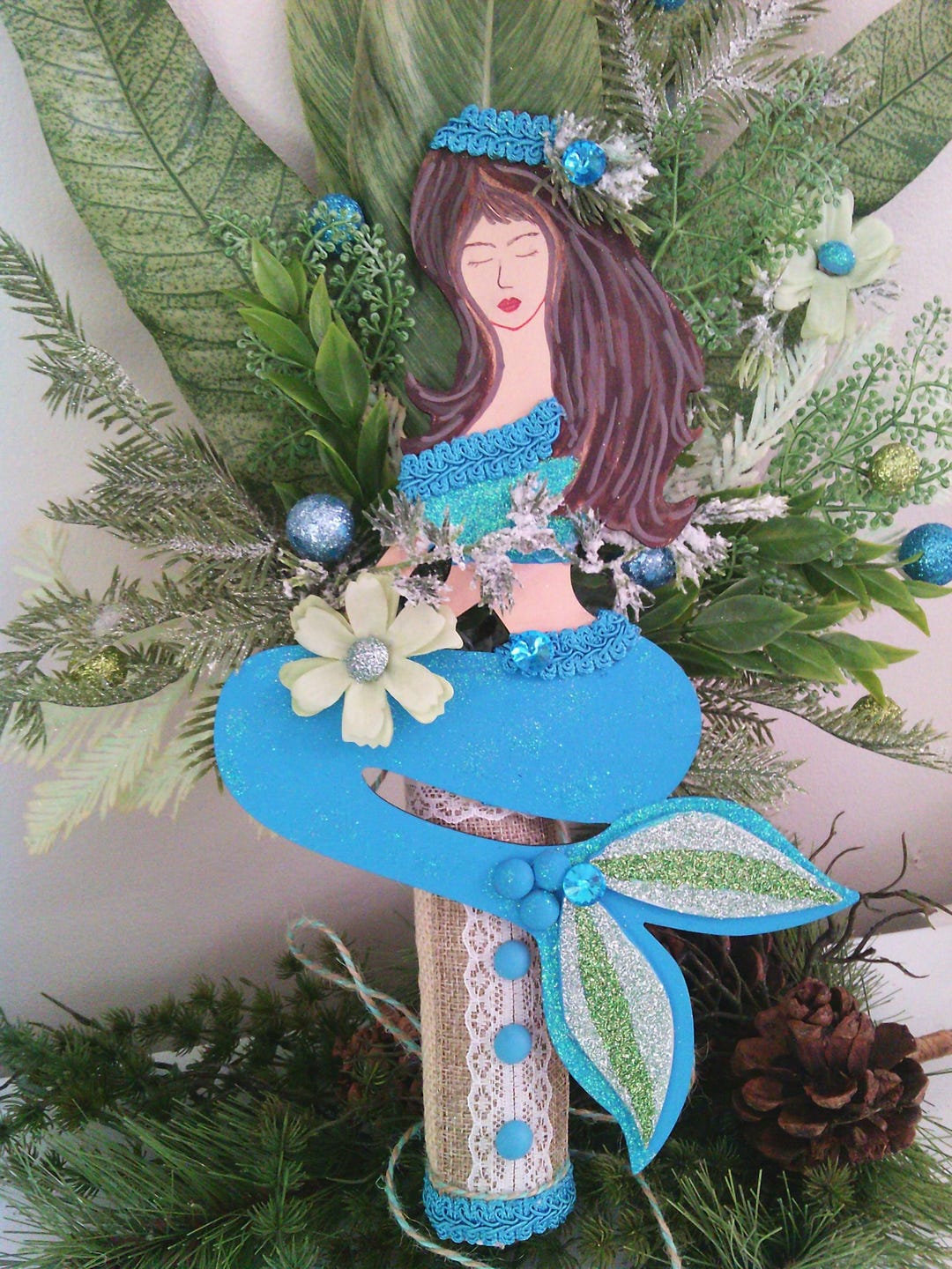 Mermaid Tree Topper_coastal Christmas Tree Top_large Tree Topper_teal ...