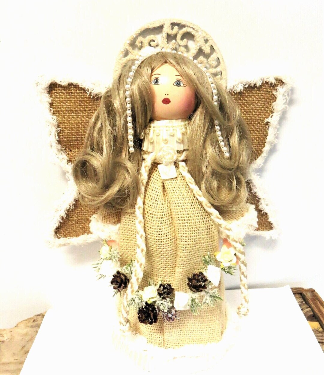 Handmade Burlap Angel Shelf Sitter_blonde Angel Figure_christmas or ...