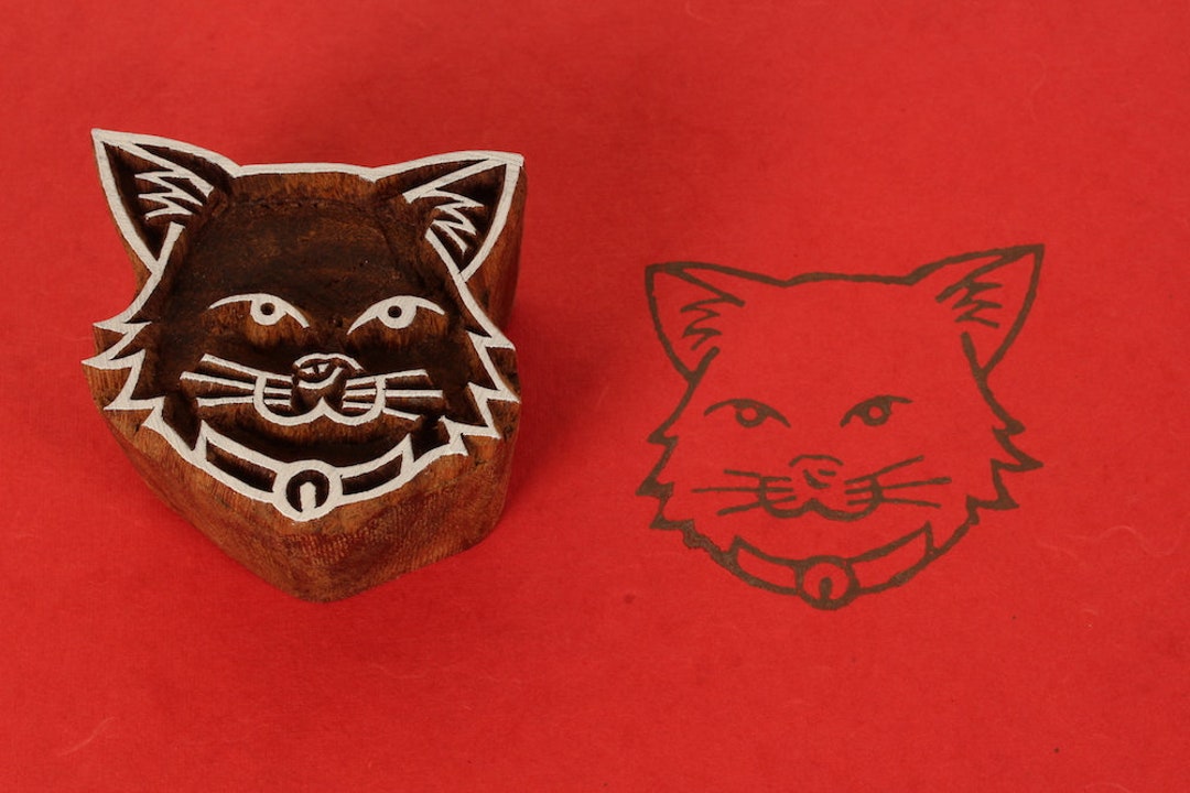 Cat Indian Textile Stamp, Cat Block Printing Stamp, Cat Wooden Block ...