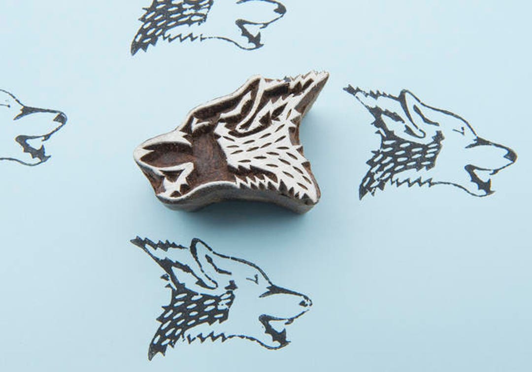 Wolf Indian Textile Stamp, Wolf Block Printing Stamp, Wolf Wooden Block ...