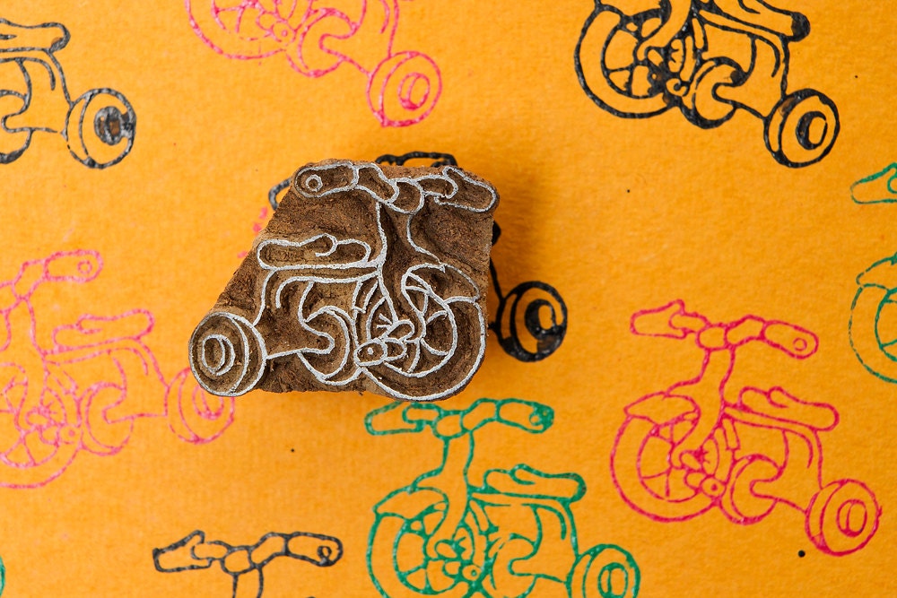 Tricycle hand crafted wood stamp | Etsy