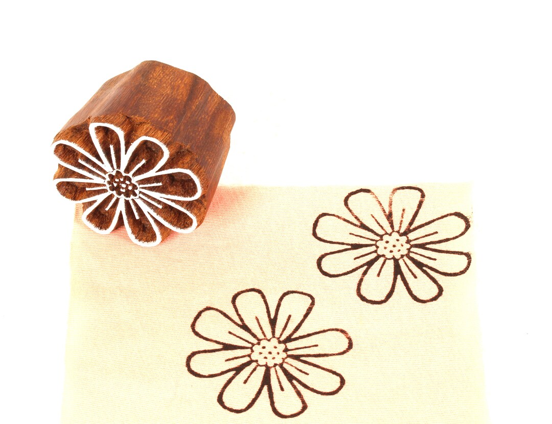 Daisy Indian Textile Stamp, Daisy Block Printing Stamp, Wooden Block ...