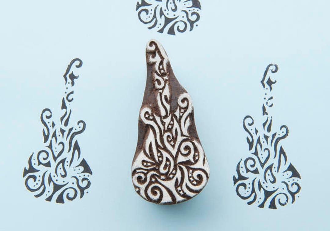 Guitar Indian Textile Stamp, Guitar Block Printing Stamp, Guitar Wooden ...