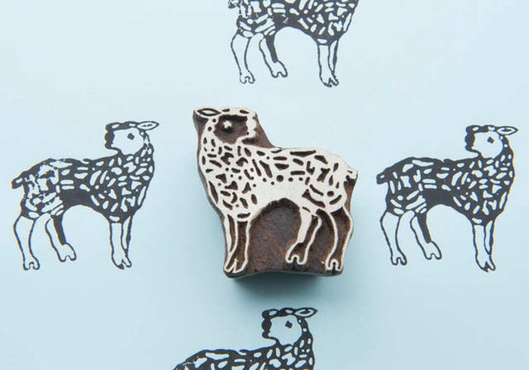 Sheep Indian Textile Stamp, Sheep Block Printing Stamp, Wooden Block ...