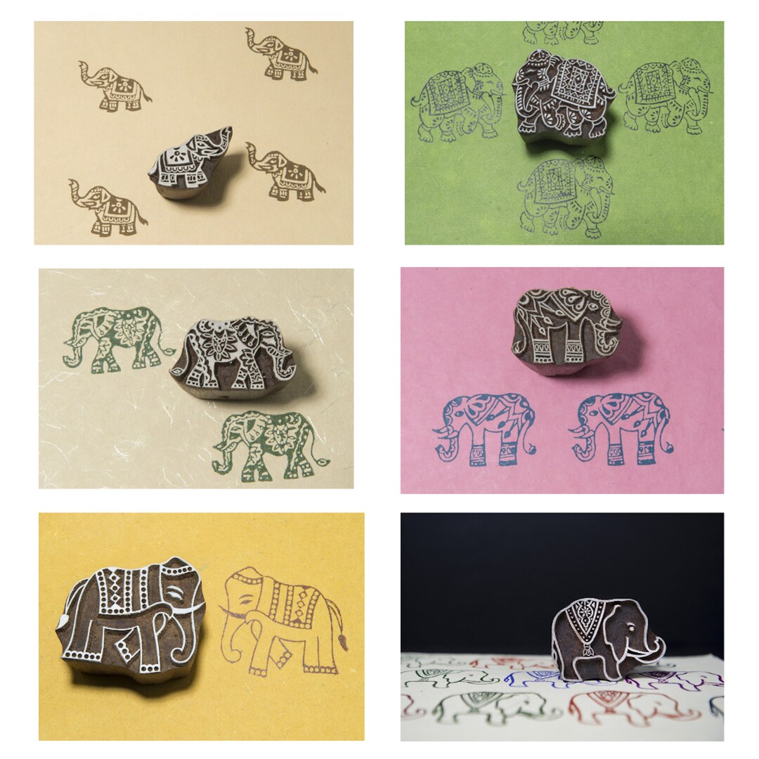 Elephant Hand Carved Indian Wood Stamp, Wooden Printing Block, Textile ...