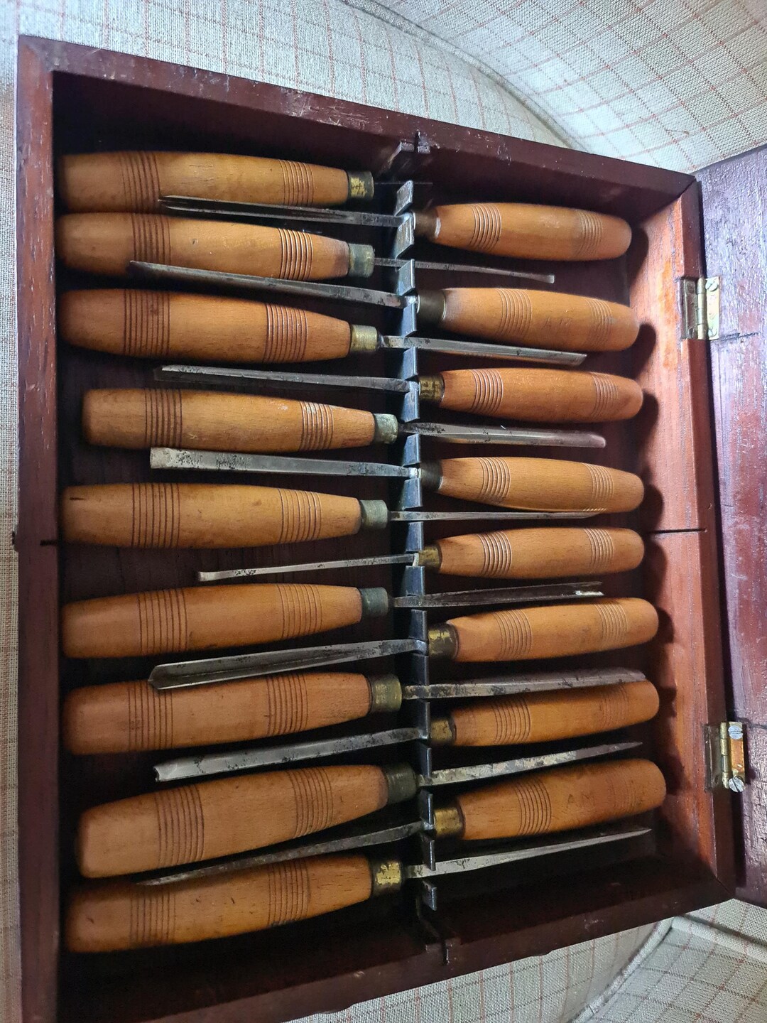 Boxed Set of 17 Hand Forged Wood Carving Chisels Stamped With Owner's ...