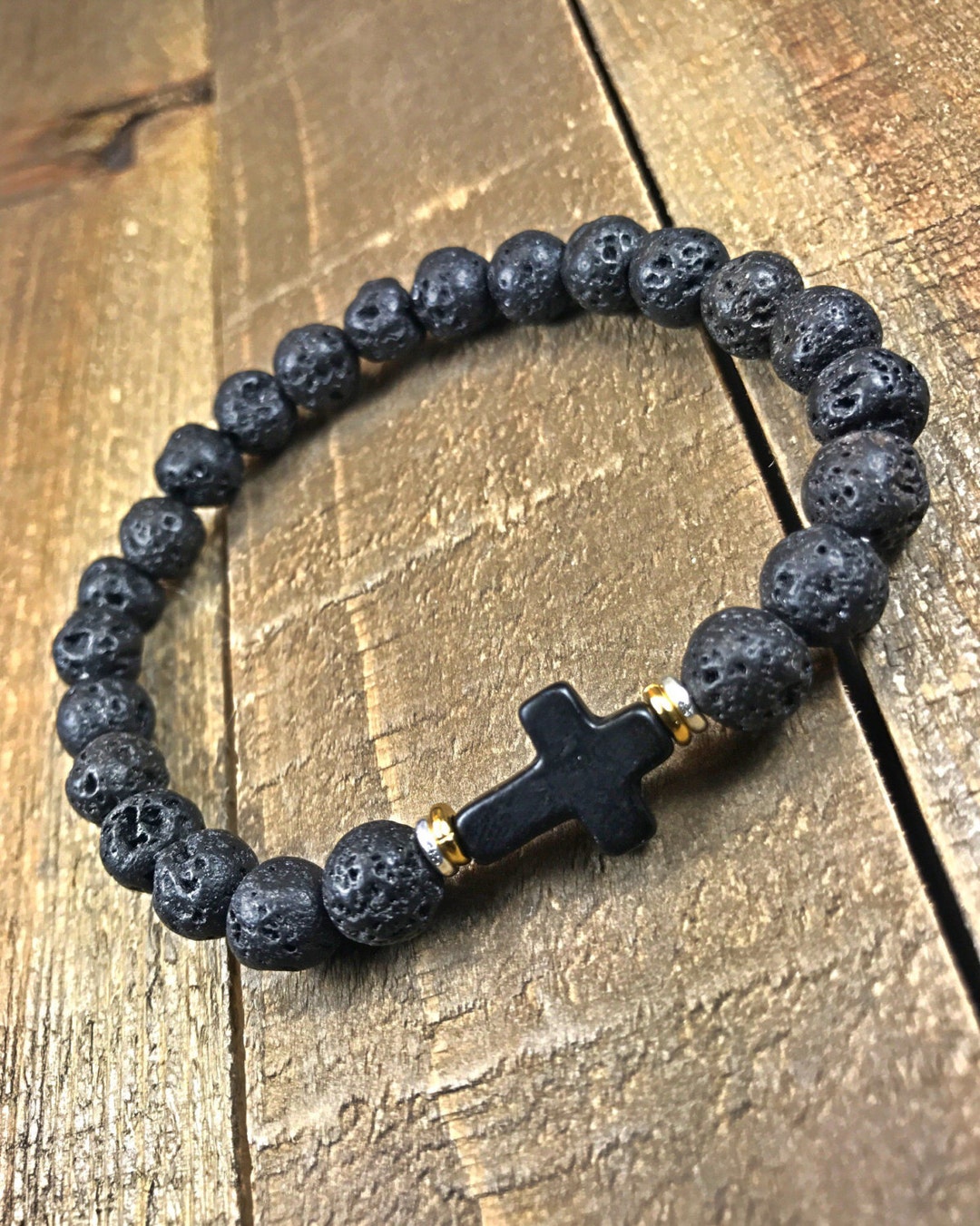 Men's Cross Bracelet, Mens Bracelet, Beaded Bracelet, Stretch Bracelet ...