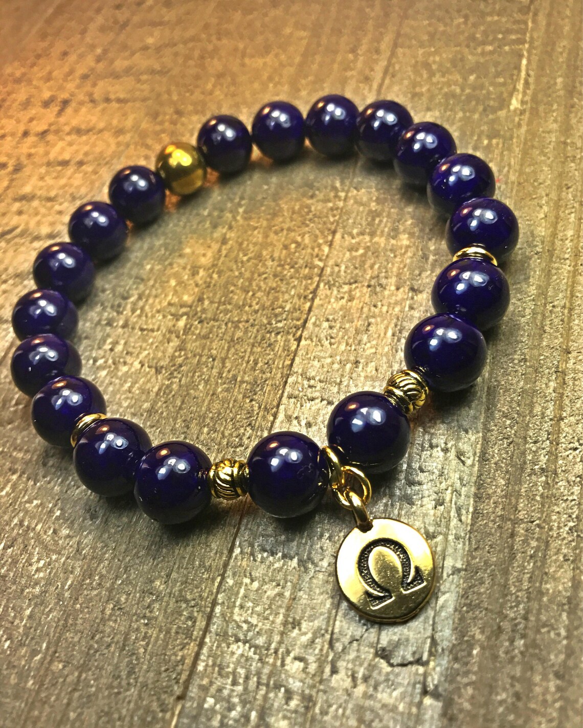 Mens Beaded Bracelet Omega Psi Phi Purple and Gold | Etsy
