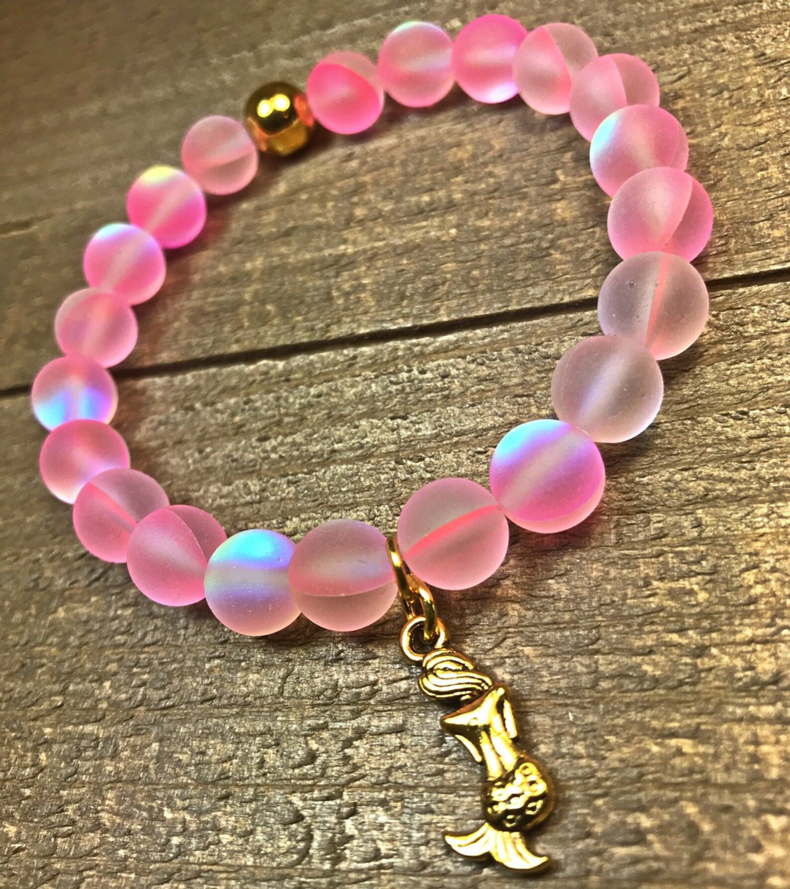 Mermaid Glass Bracelet, Mermaid Bracelet, Pink, Beaded Bracelet, Mystic ...