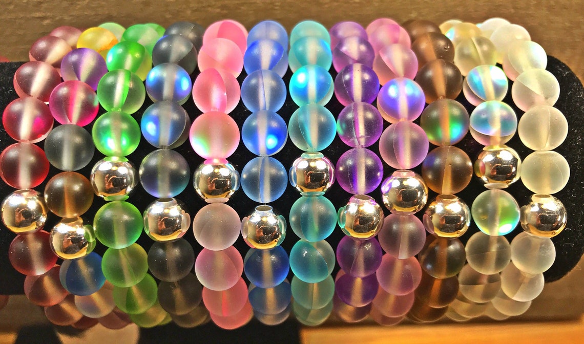 Mermaid Glass Beaded Bracelet, Beaded Bracelet, Mystic Aura Bracelet ...