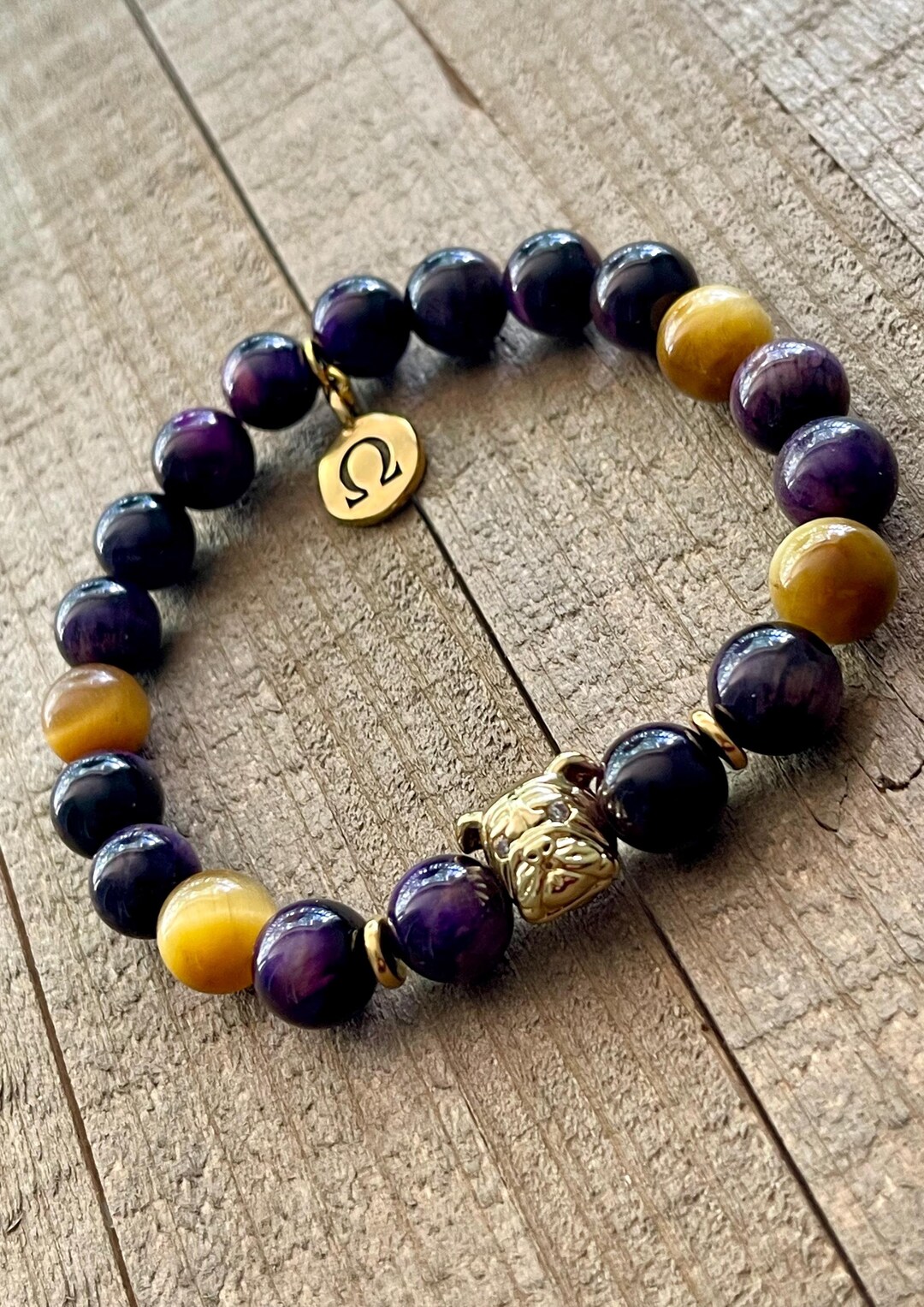 Mens Beaded Bracelet, Omega Psi Phi, Purple and Gold, Fraternity ...