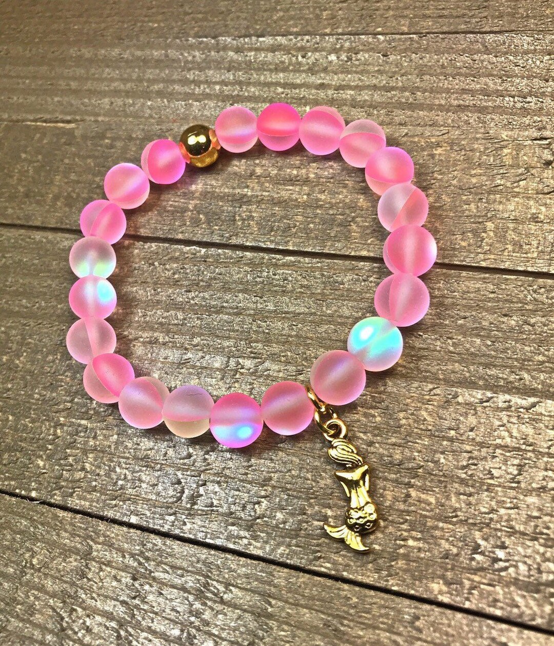 Mermaid Glass Bracelet, Mermaid Bracelet, Pink, Beaded Bracelet, Mystic ...