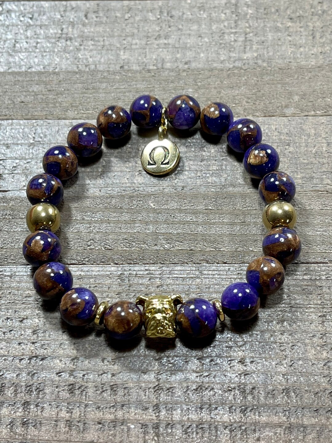 Mens Beaded Bracelet, Omega Psi Phi, Purple and Gold, Fraternity ...