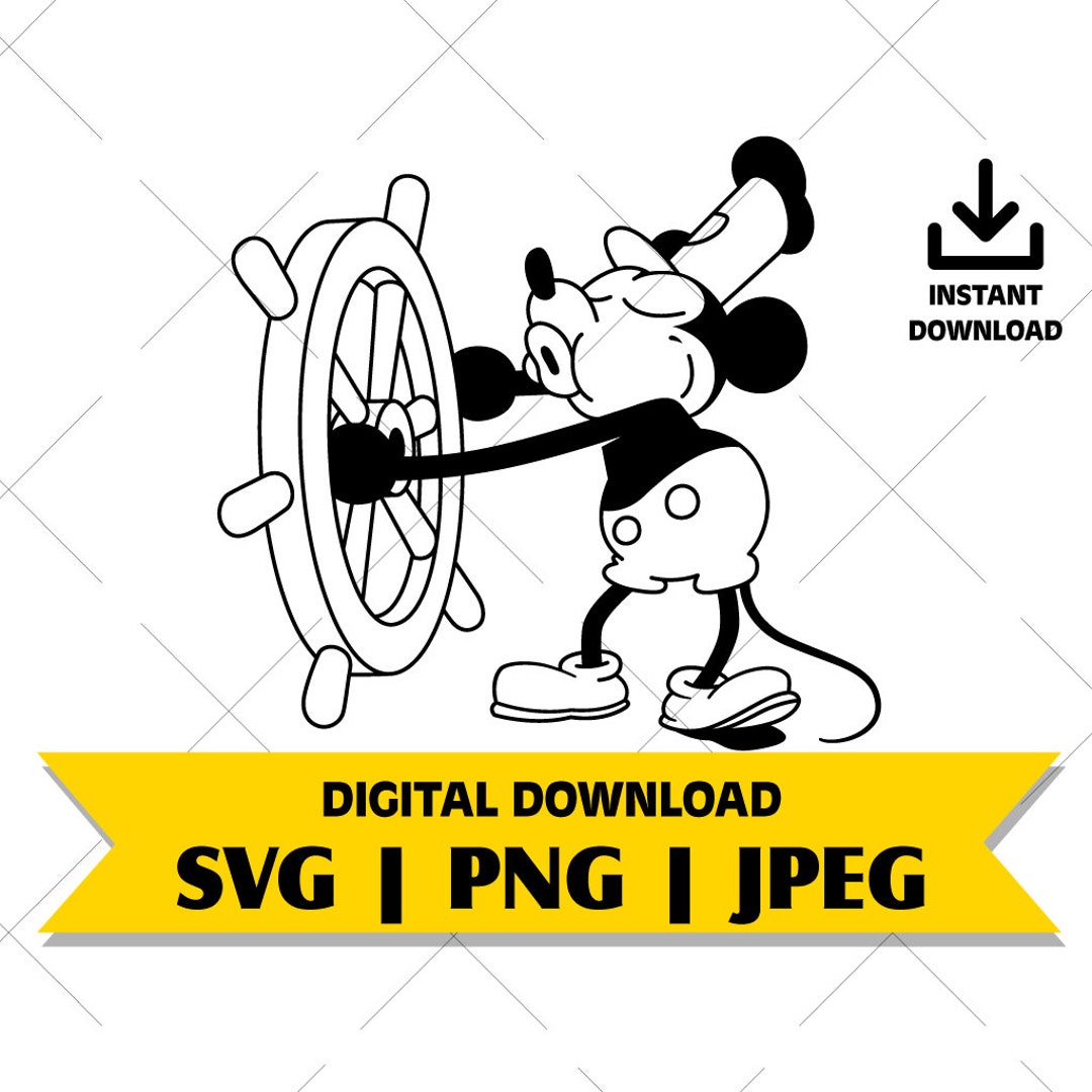 Steamboat Willie SVG, JPEG, PNG Bundle Classic Vintage Cartoon Mouse Digital Download Cut File ...