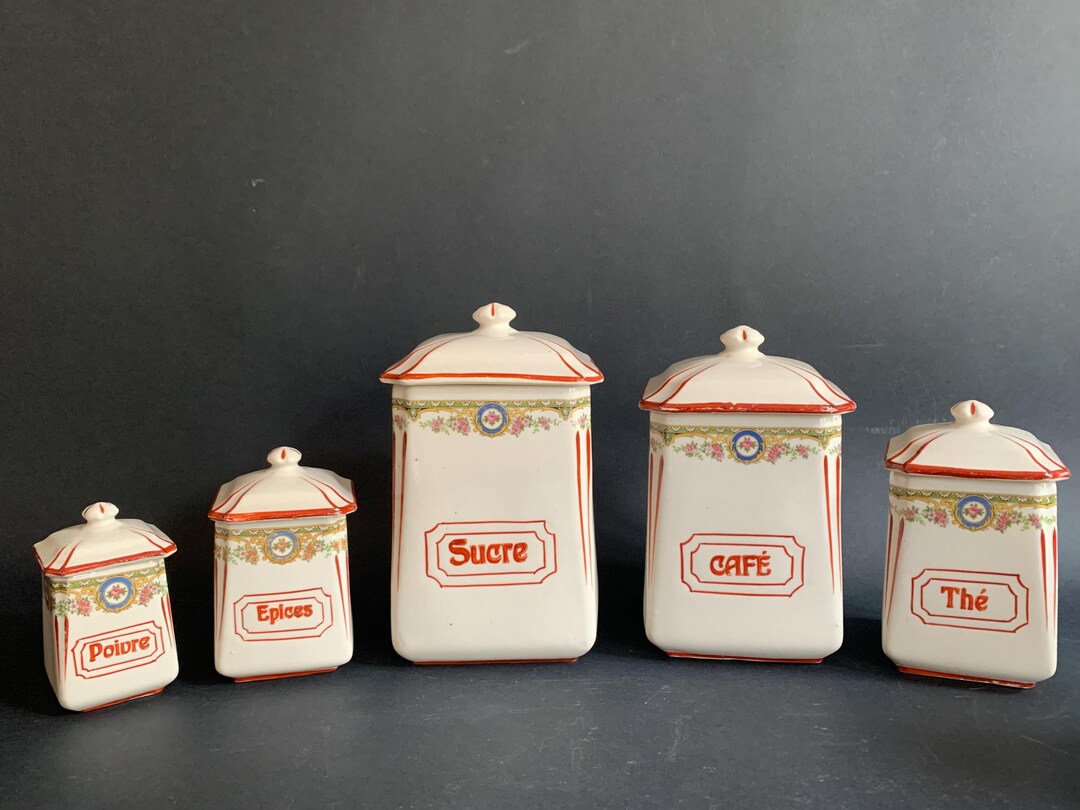 Set of Antique Floral Porcelain Spice Jars, 1970 - Etsy