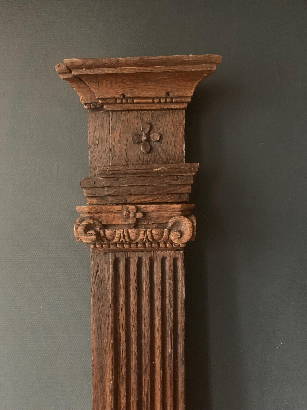 Antique Carved Wooden Column, Pilaster With Ionic Capital and Fluting ...