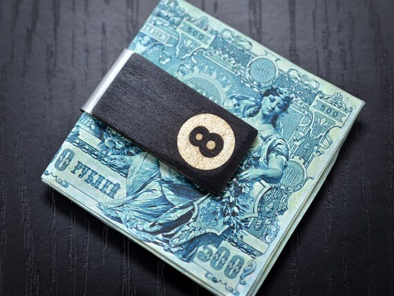 8 Ball Wood Money Clip Hand Made Money Clip Groomsmen Gifts | Etsy
