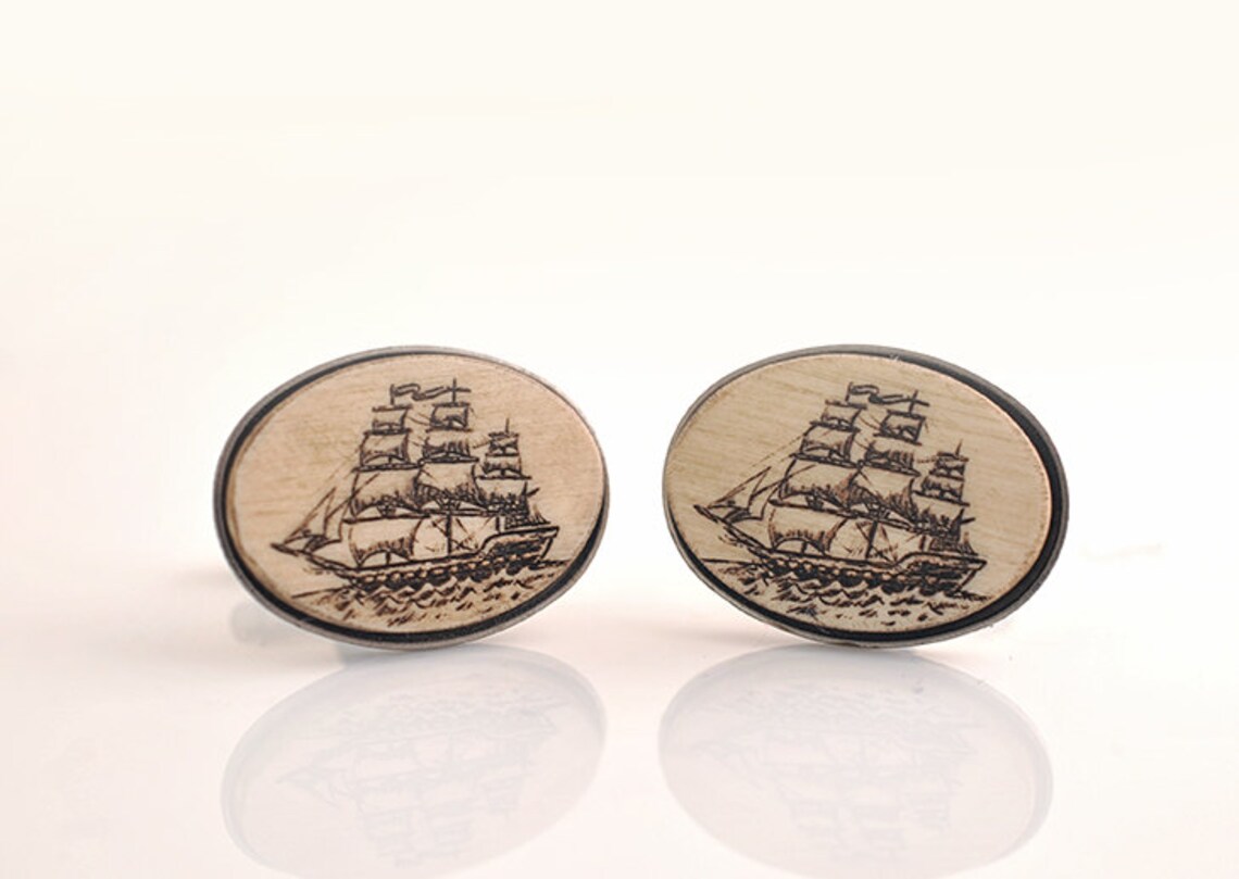 Victorian Pirate Ship Cufflinks Aged Style Acrylic Cuff | Etsy