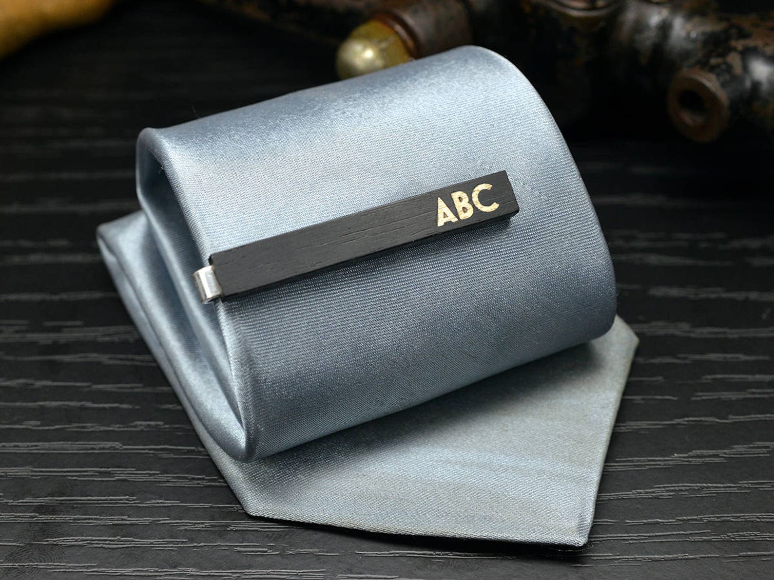 CUSTOM TIE CLIP Handmade Personalized Ebony Wood Tie Bar | Etsy