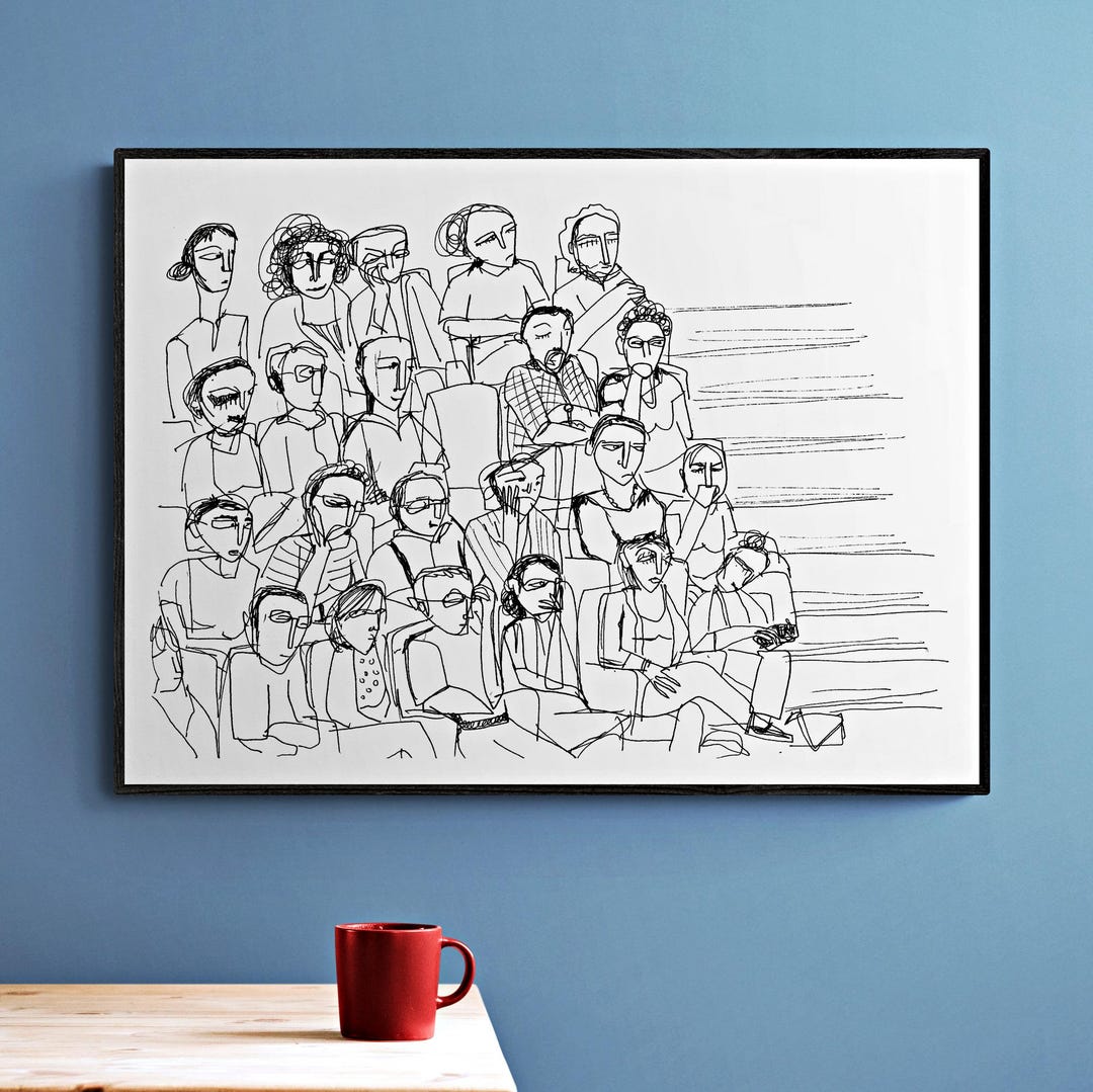 Concert Audience Art Print, People Sitting Line Art Illustration, Black ...