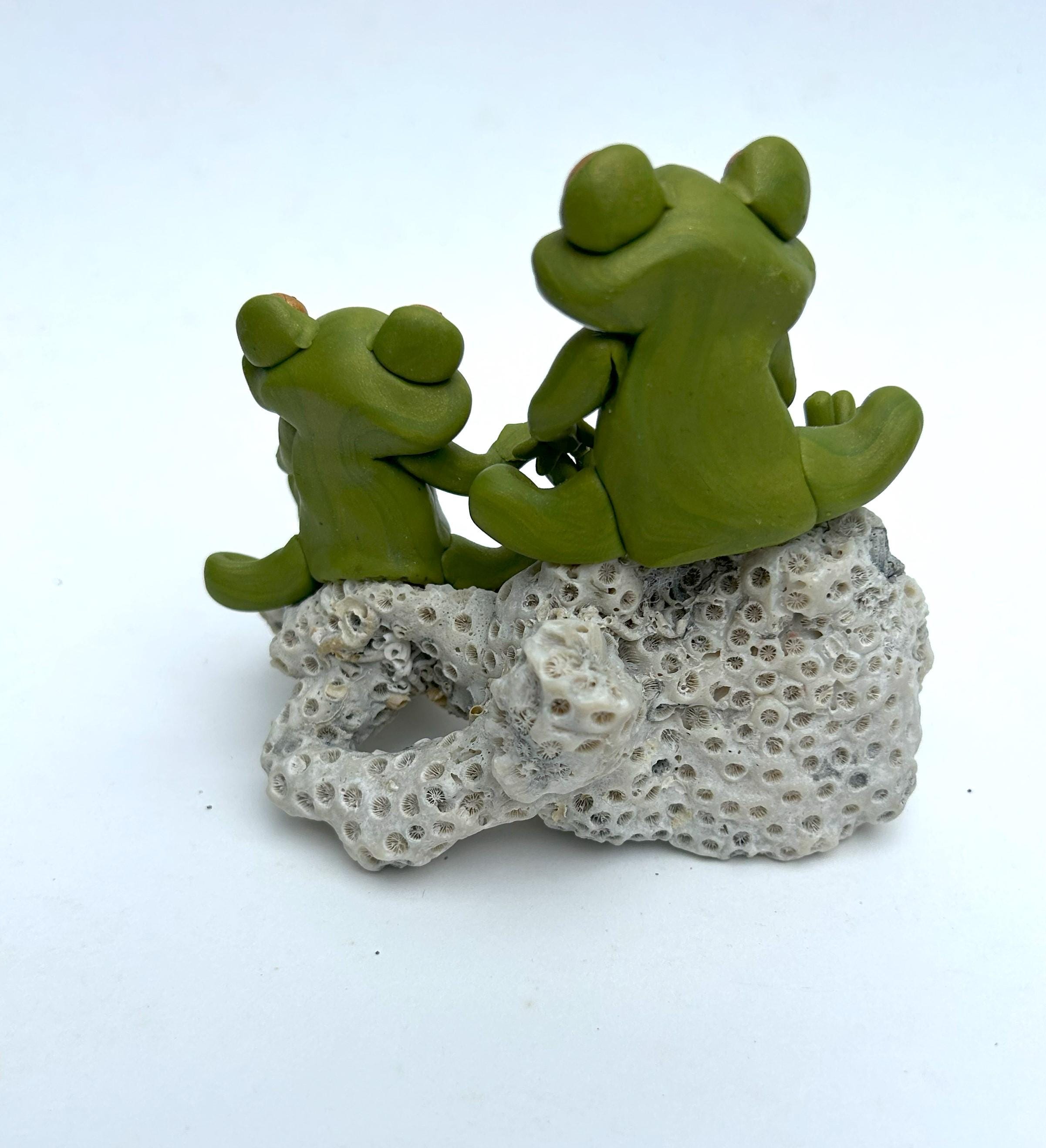 Clay Frogs on a Piece of Coral Sitting Sculpture Figurine - Etsy