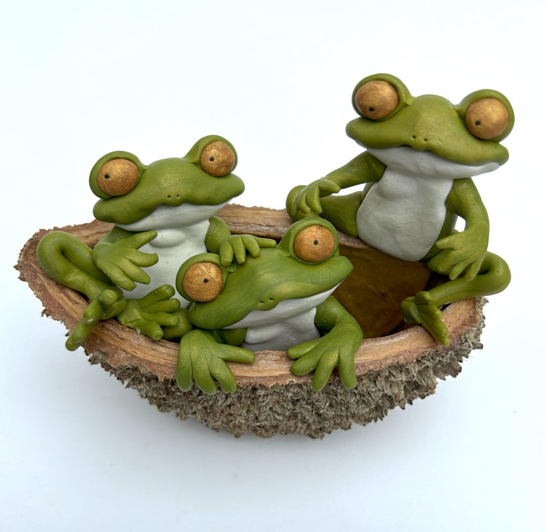 Three Clay Frogs in a Urchin Seed Pod Sitting Sculpture Figurine - Etsy