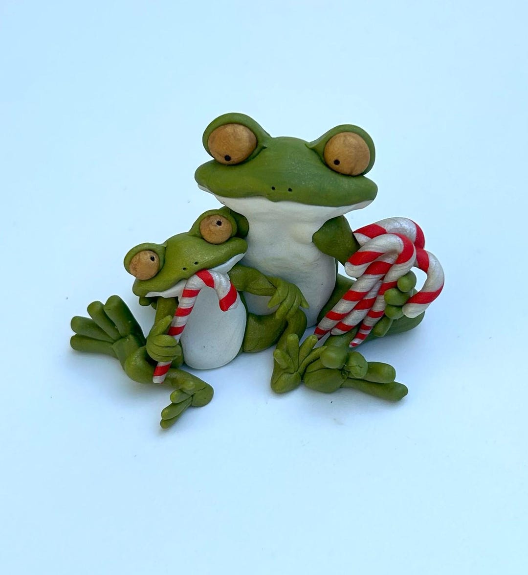 Clay Frogs With Candy Canes Sitting Christmas Sculpture Figurine - Etsy
