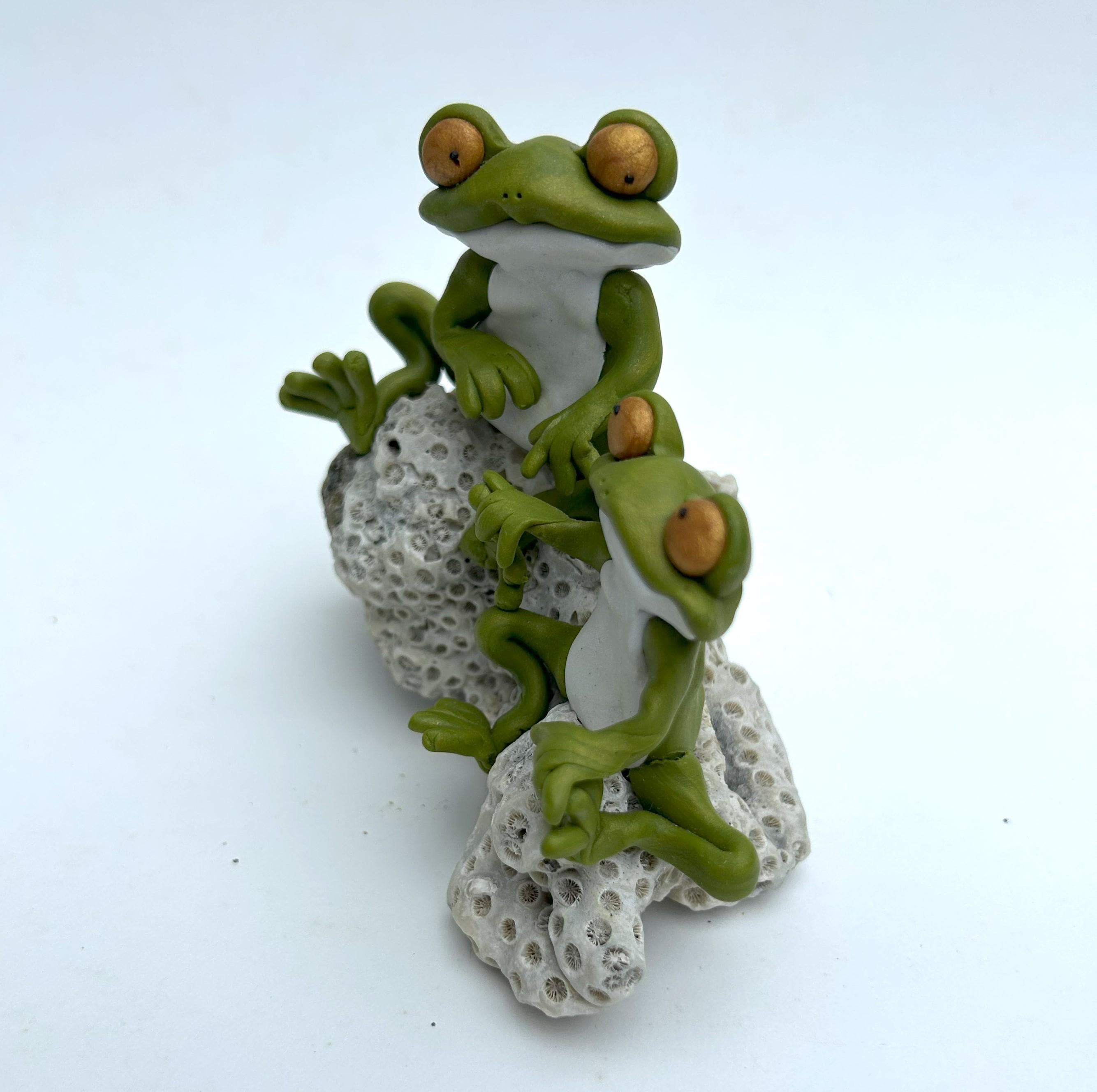 Clay Frogs on a Piece of Coral Sitting Sculpture Figurine - Etsy
