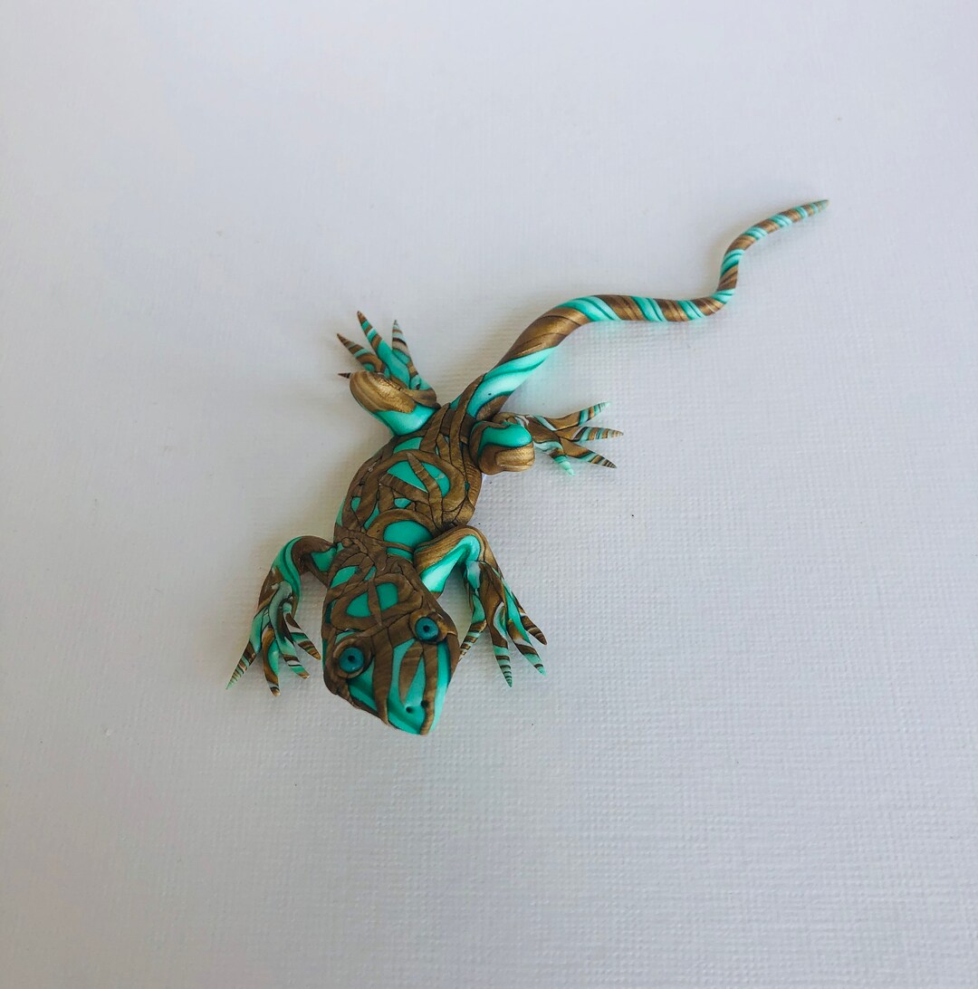 Clay Aqua and Brown Lizard Sitting Sculpture Figurine - Etsy