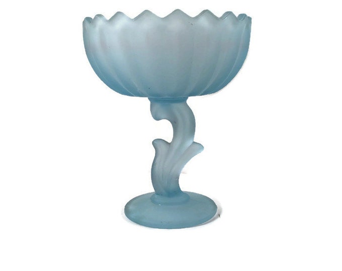 Blue Frosted Glass Lotus Compote by Indiana Glass - Etsy
