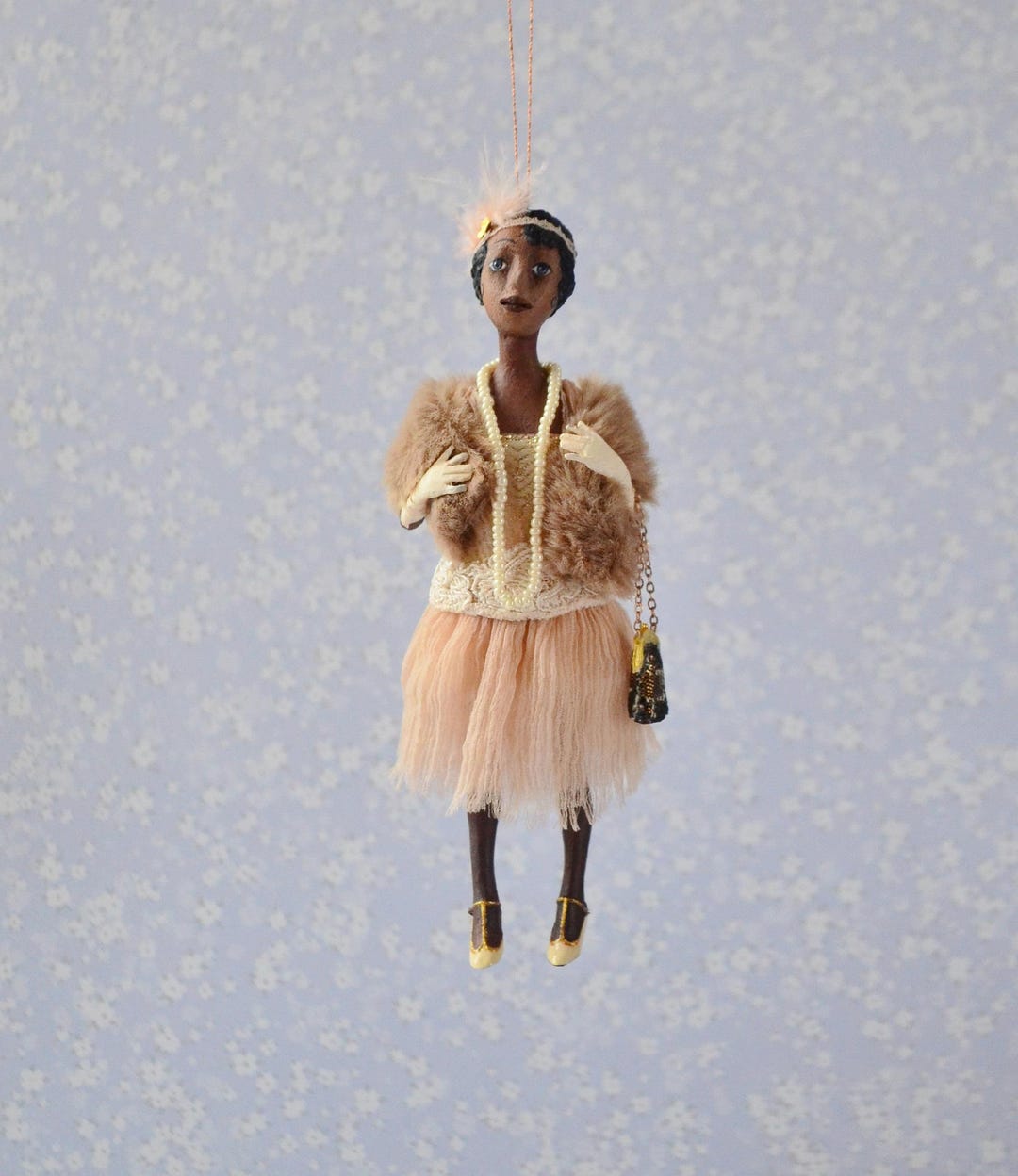Hanging Flapper Girl Doll, 1920s Style OOAK Miniature Art Doll, Tiny ...