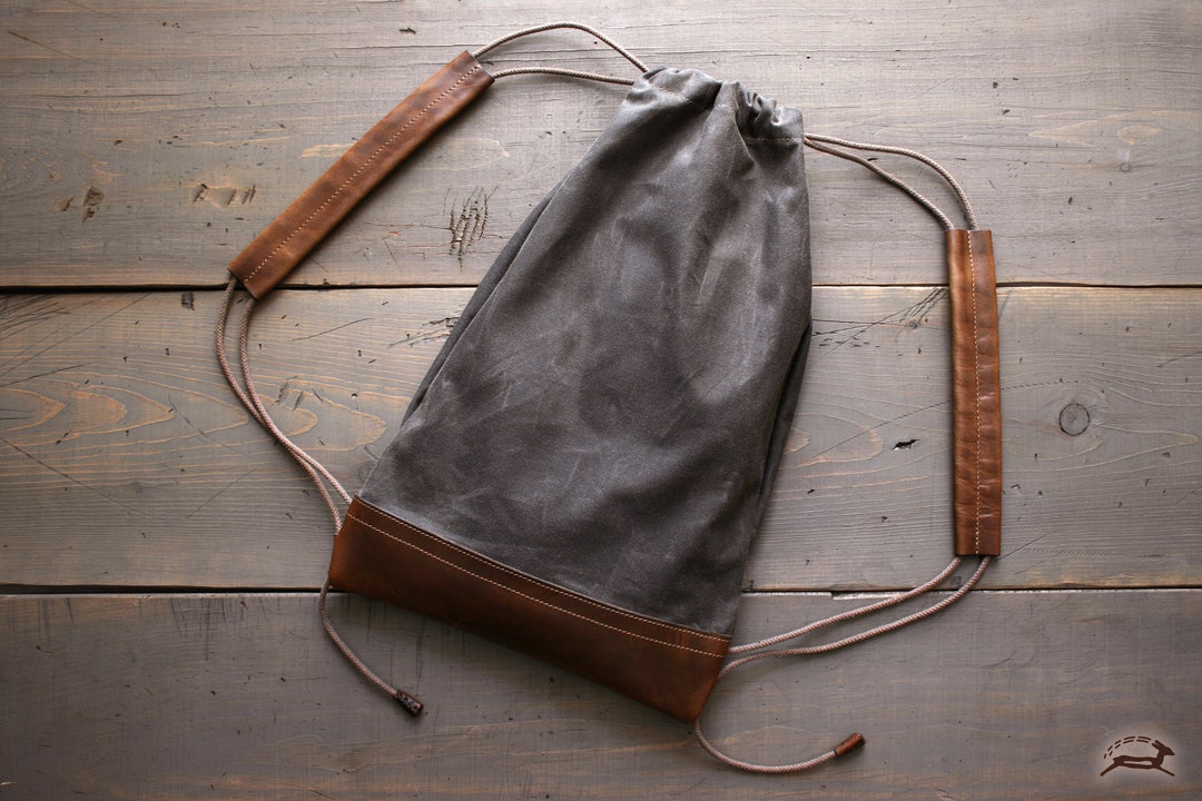 Waxed Canvas Backpack With Drawstring - Canvas Shopping Bag Laptop Bag ...