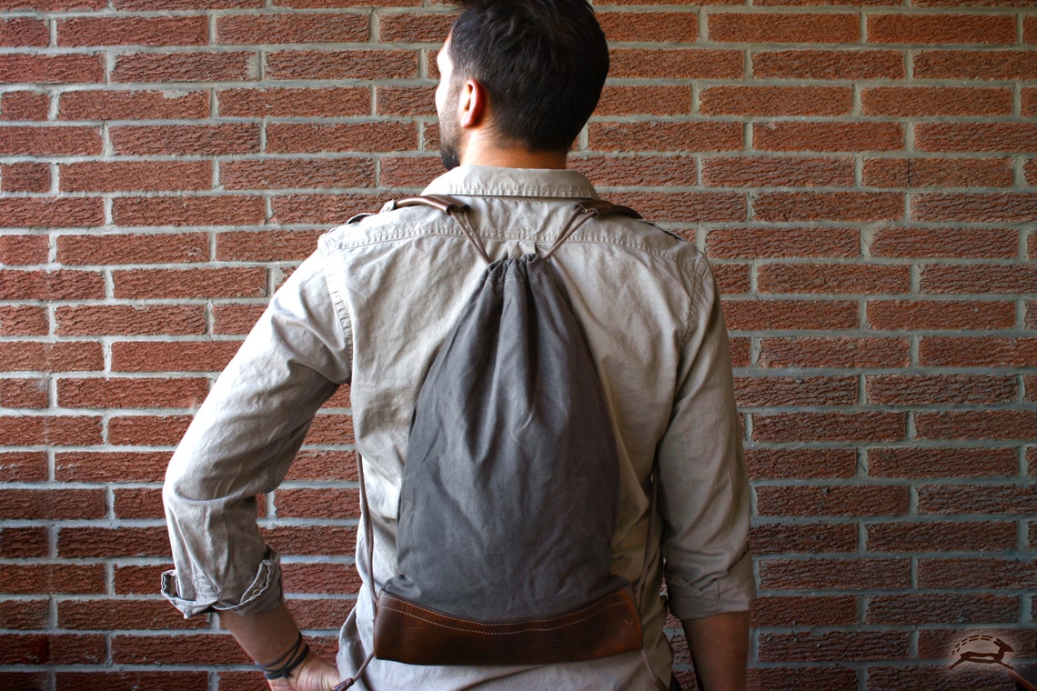 Waxed Canvas Backpack With Drawstring - Canvas Shopping Bag Laptop Bag ...
