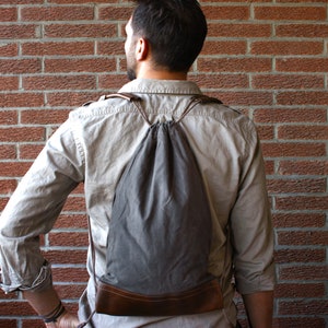 Waxed Canvas Backpack With Drawstring - Canvas Shopping Bag Laptop Bag ...