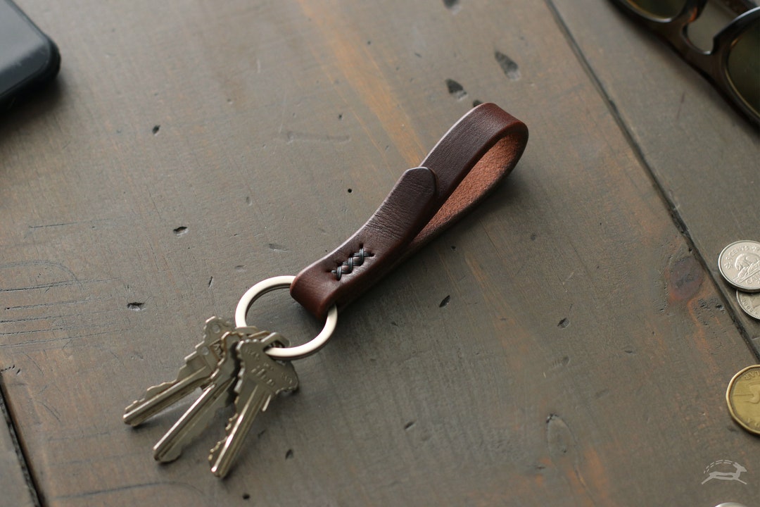 Leather Key Fob Skinny Leather Keychain With Metal Ring Mini Key ...