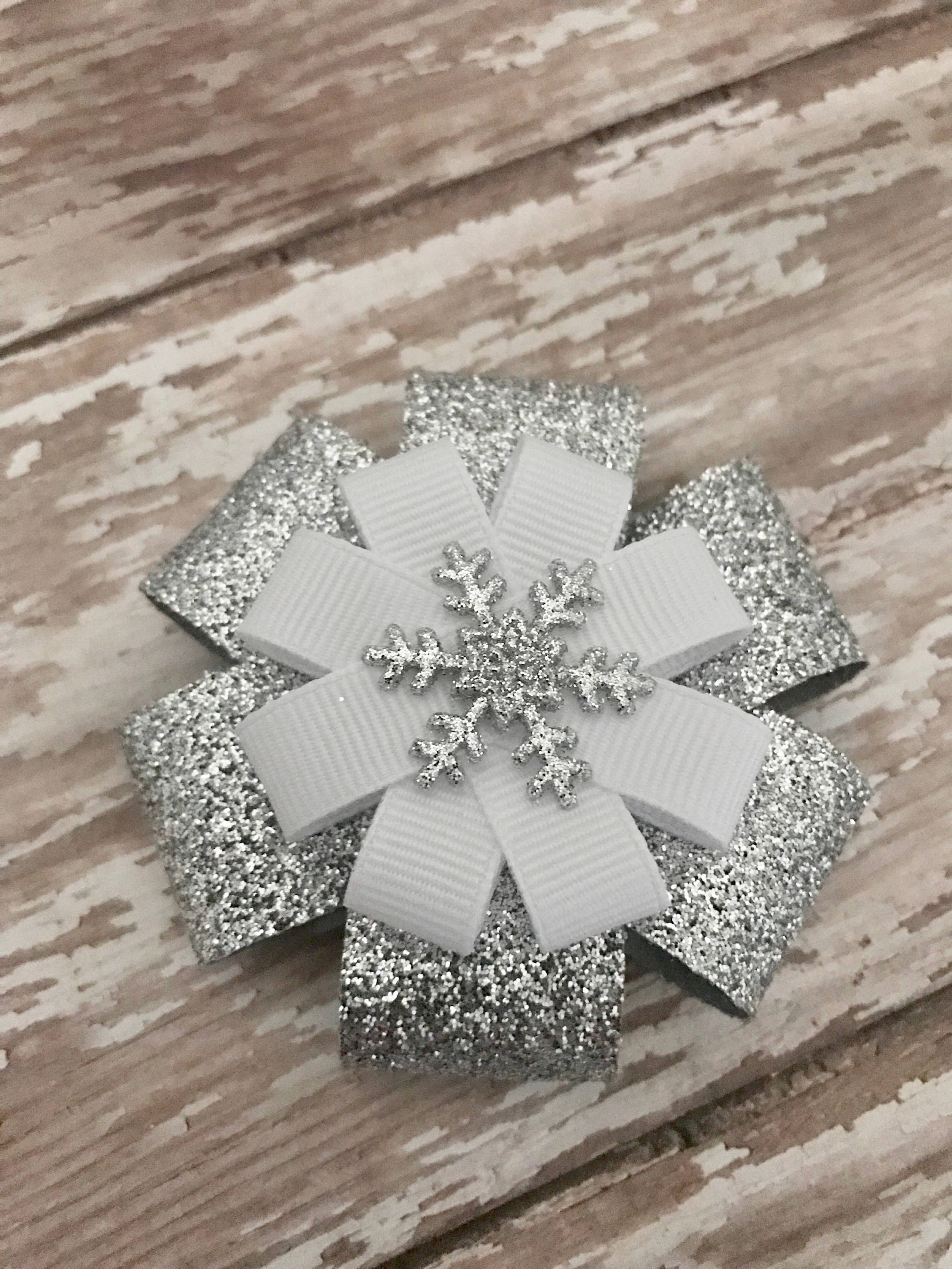 Silver Glitter Snowflake Hair Bow Snowflake Hair Clip | Etsy