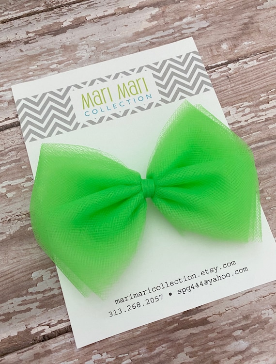 Neon Green Hair Bows Neon Green Tulle Hair Bow Barrettes | Etsy