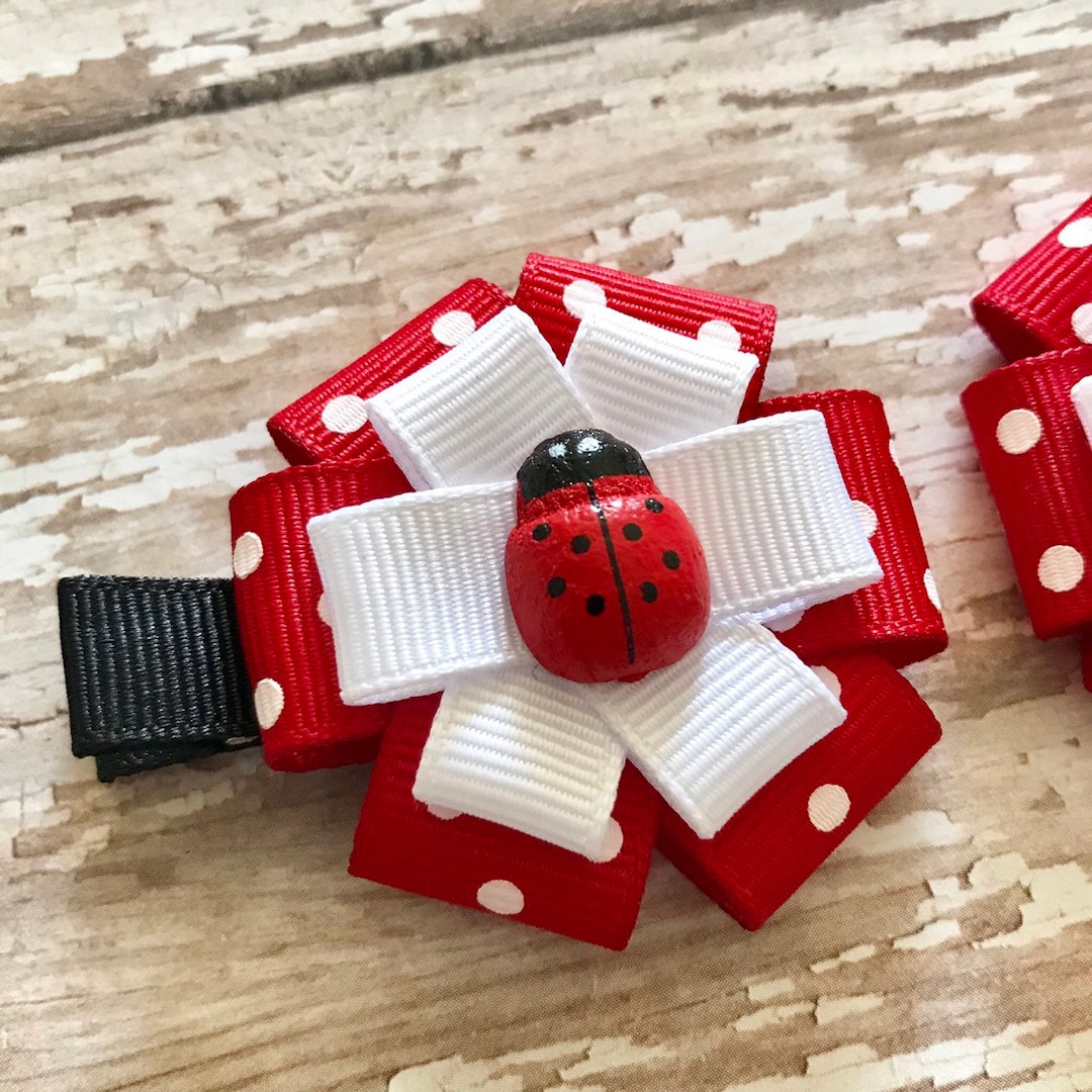 Ladybug Hair Clip Set: Grosgrain Ribbon Bows, Lady Bug - Etsy