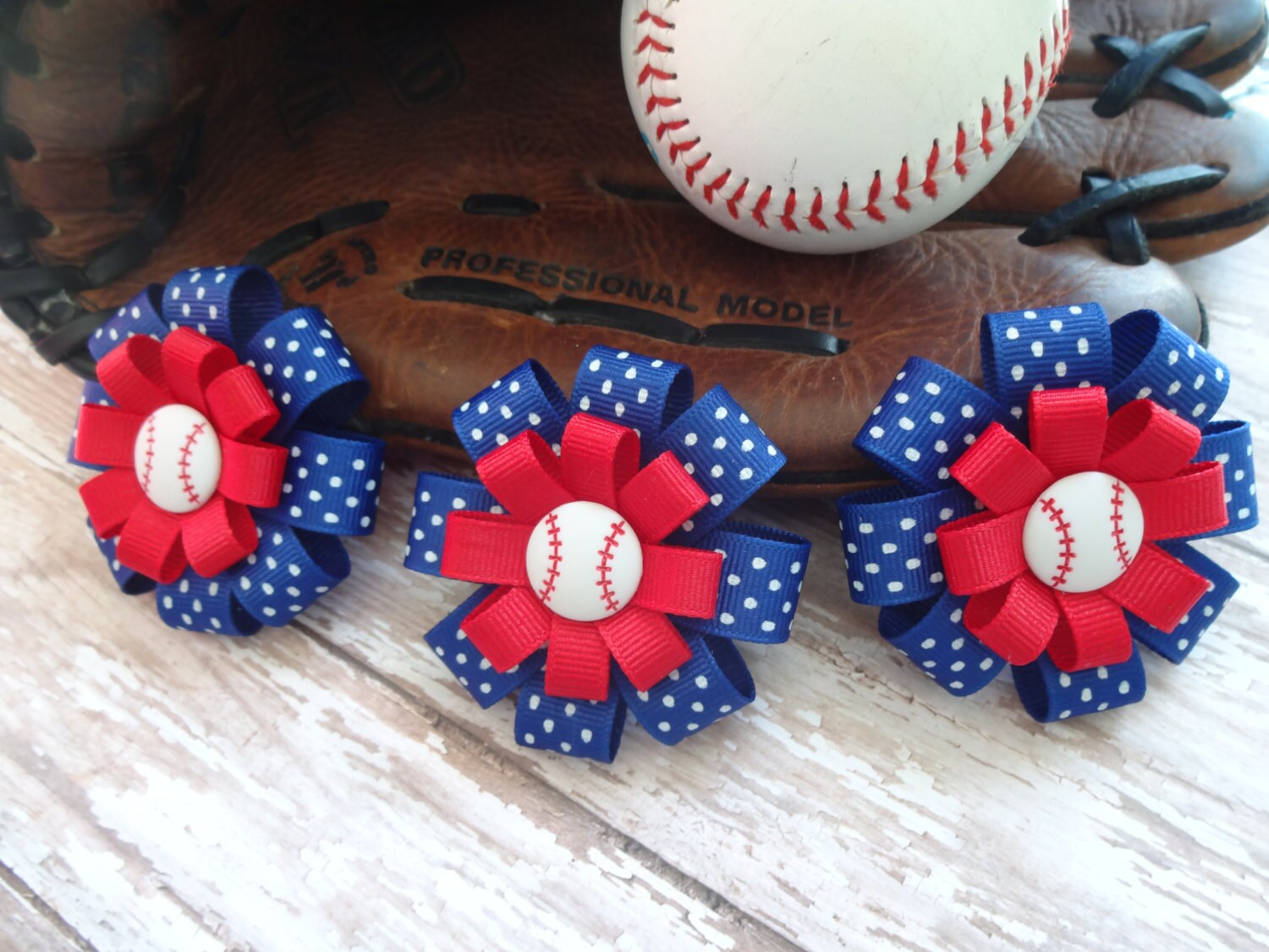 Baseball Hair Bow Red Blue Hair Bow Baseball Spirit Bow - Etsy