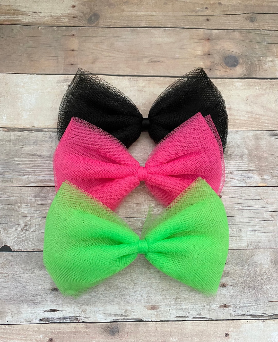 Neon Pink Green and Black Tulle Hair Bows Set of 3 Tulle Hair Bow ...