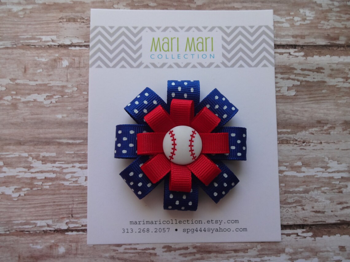 Baseball Hair Bow Red Blue Hair Bow Baseball Spirit Bow - Etsy