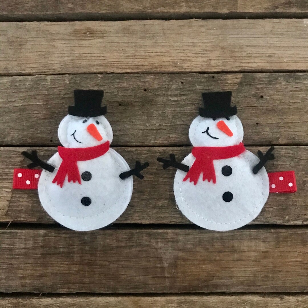 Snowman Felt Hair Clips - Christmas Snowman Hair Clips - Christmas Hair ...