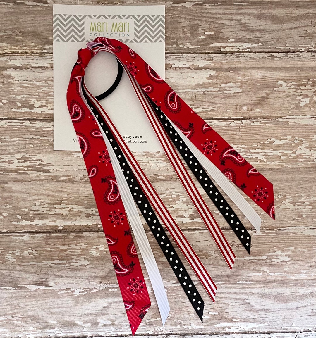 Red Bandana Ribbon Hair Ponies - Girls Bandana Hair Tie - Bandana ...