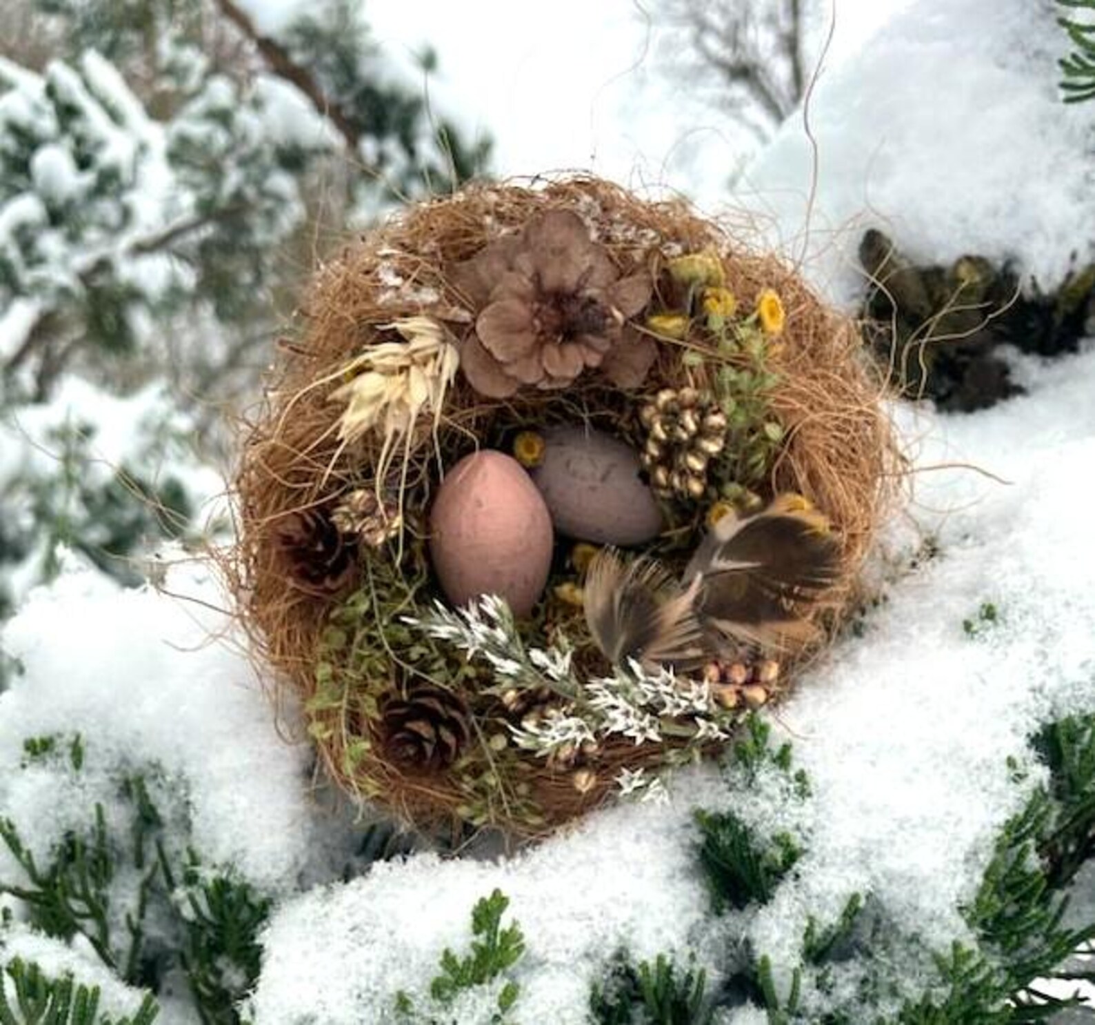 Enchanted Farmstead Nest – Handcrafted With Painted Pecan Eggs - Etsy