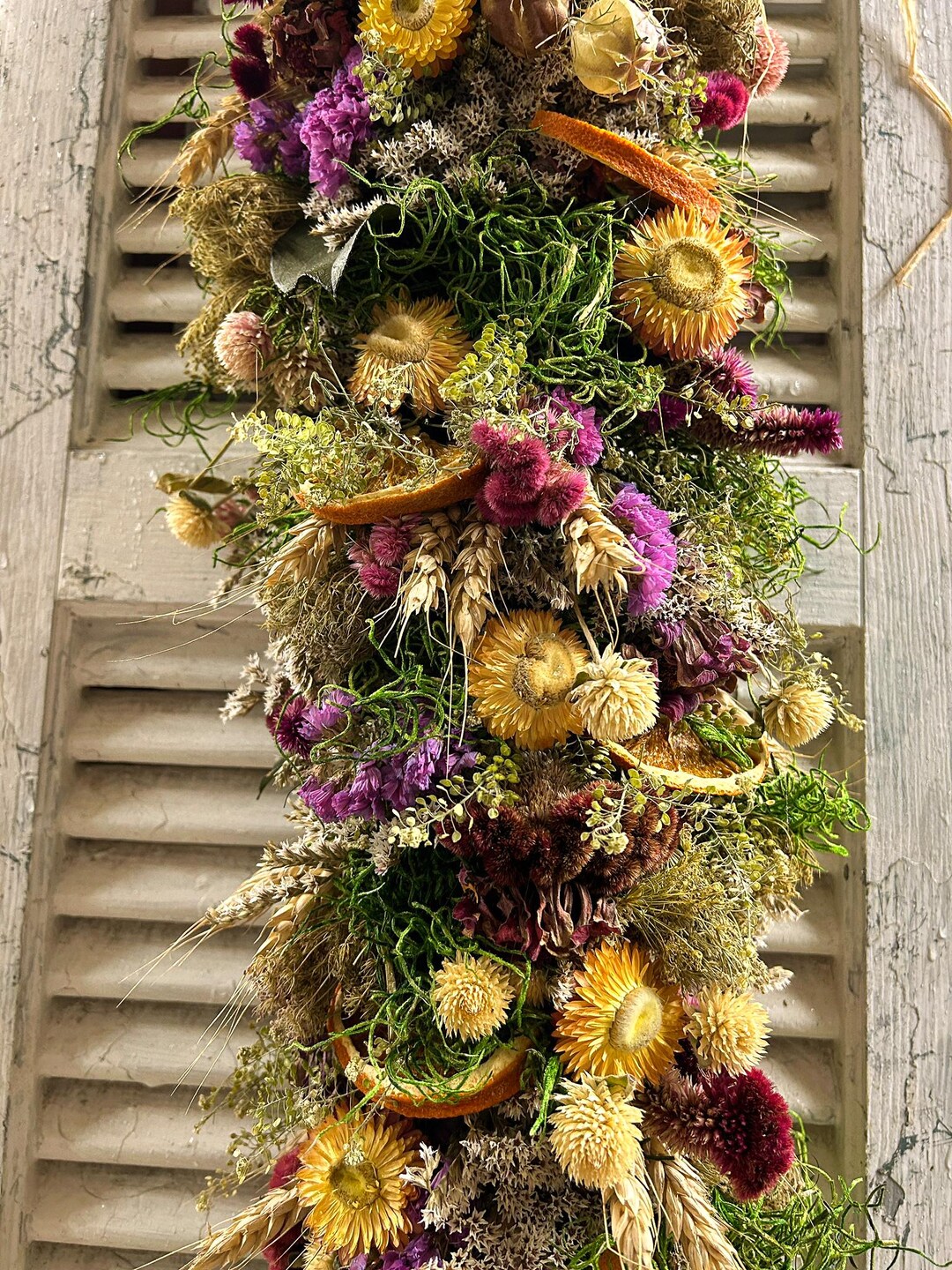 From the Garden, With Love – 32" Garland of Gomphrena, Statice, Celosia ...