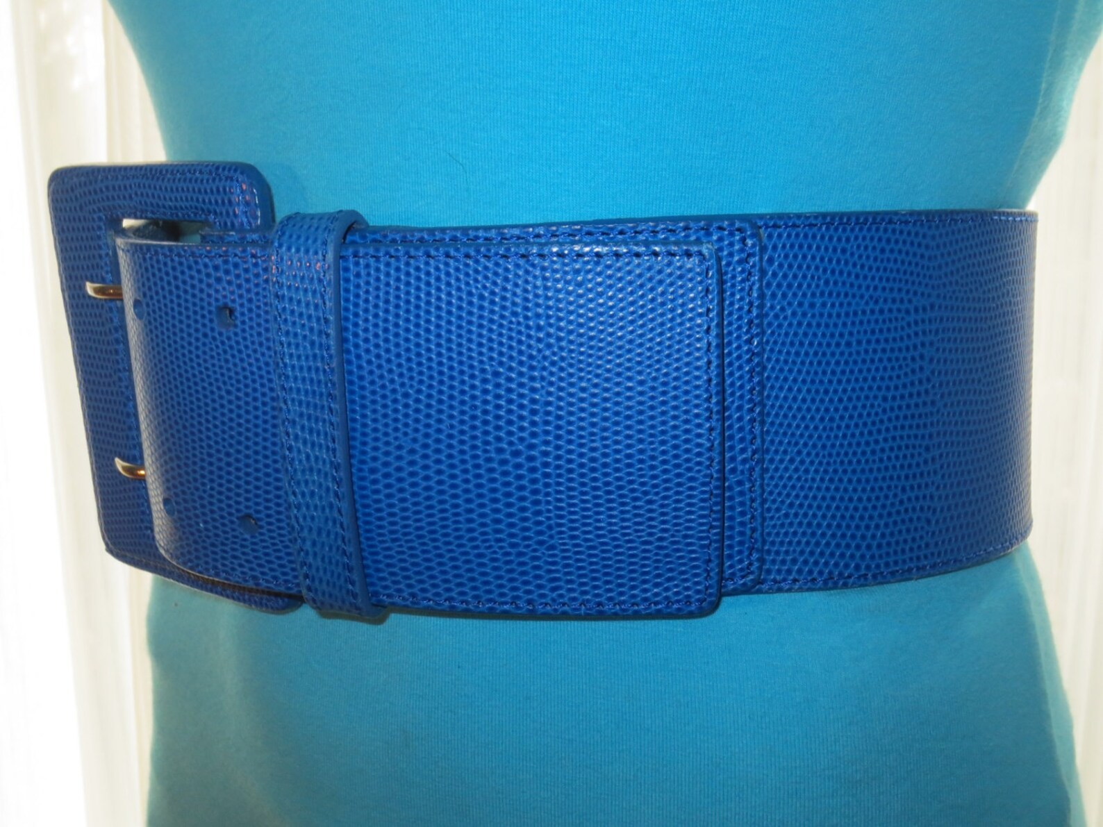 Stunning Vintage Woman's Wide Blue Leather Belt Printed - Etsy